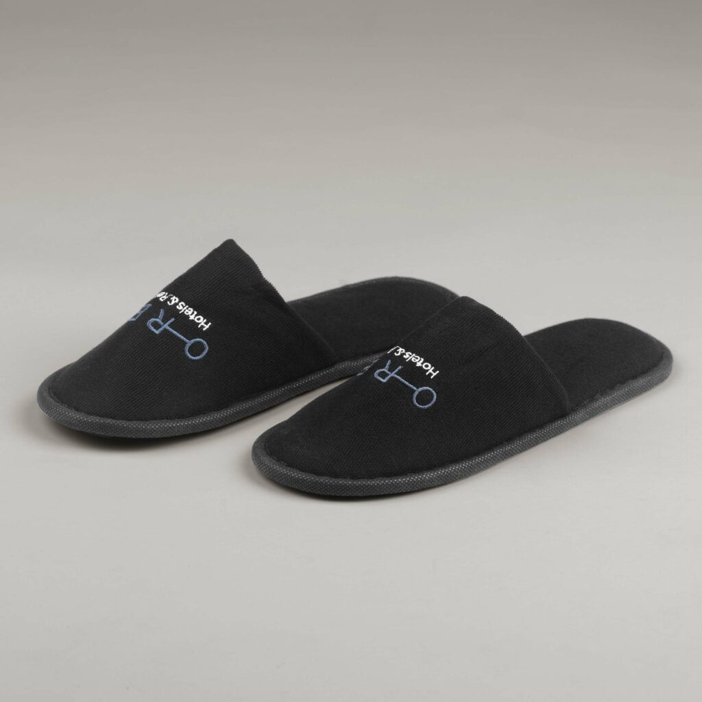 Hotel Slippers Poly Terry 30cm black, Orea Logo | Bohéme Collection