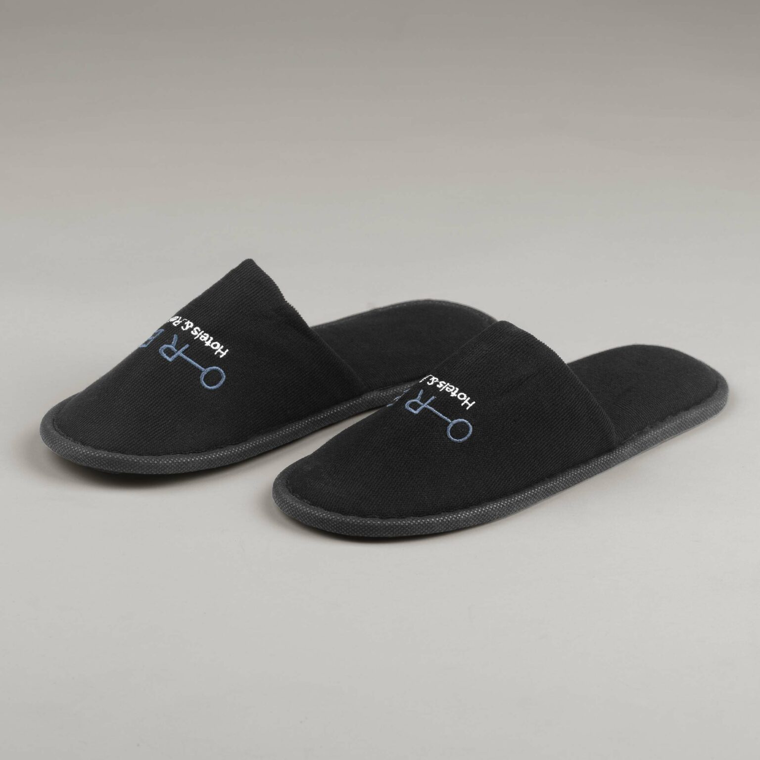 Hotel Slippers Poly Terry 30cm black, Orea Logo | Bohéme Collection