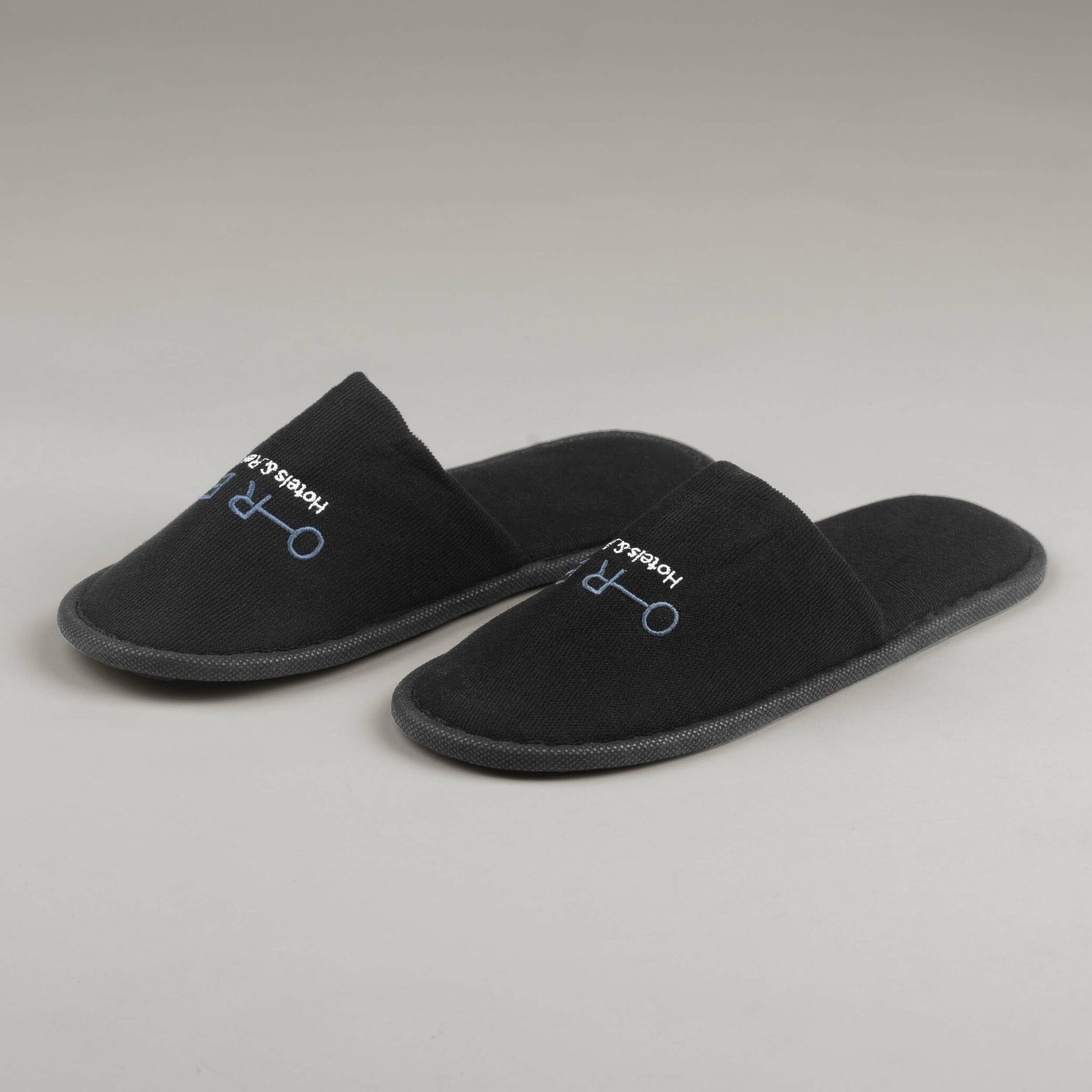 Hotel Slippers Poly Terry 30cm black, Orea Logo | Bohéme Collection