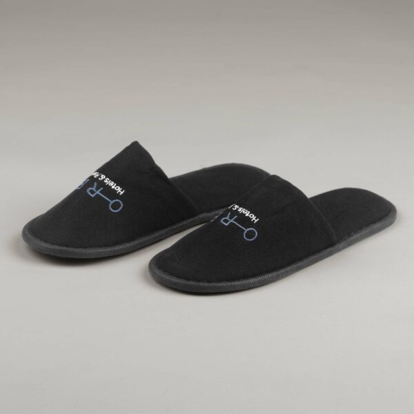 Hotel Slippers Poly Terry 30cm black, Orea Logo | Bohéme Collection